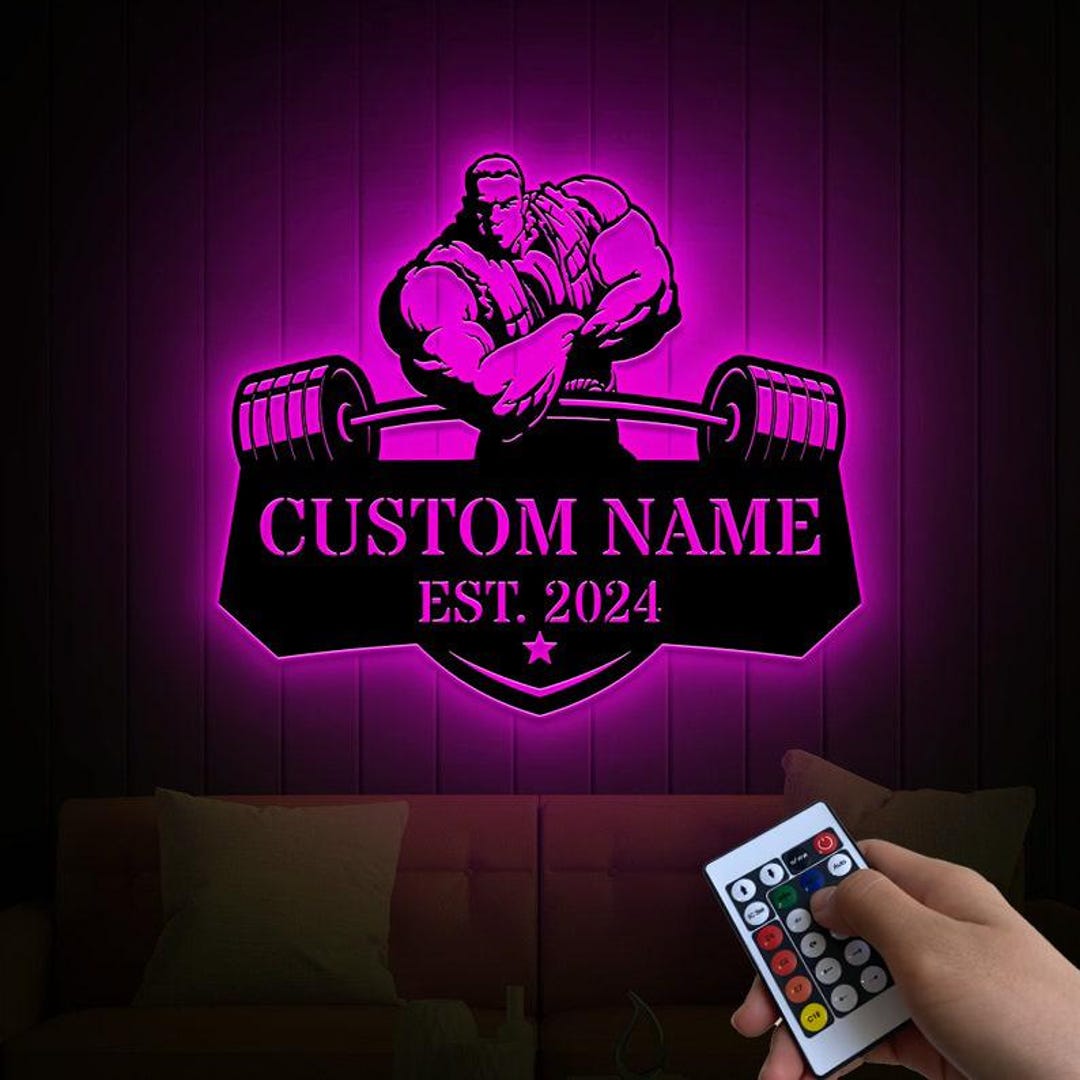 Custom LED Home Gym Signs, Metal Weight Lifting Wall Art, Personalized ...