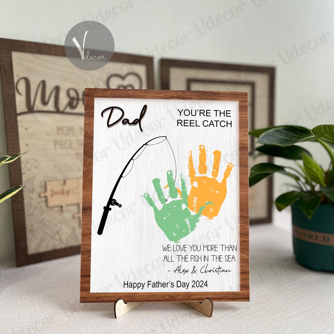 Custom Fishing Handprint Sign for Dad, Personalized Father’s Day Gift ...