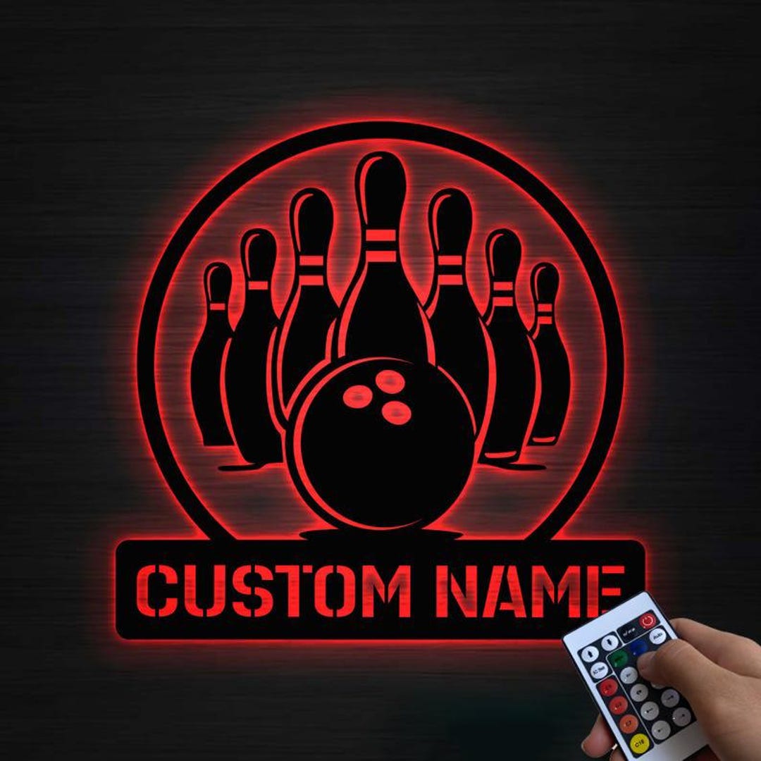 Custom LED Bowling Ball Metal Wall Art, Personalized Name Sign for ...