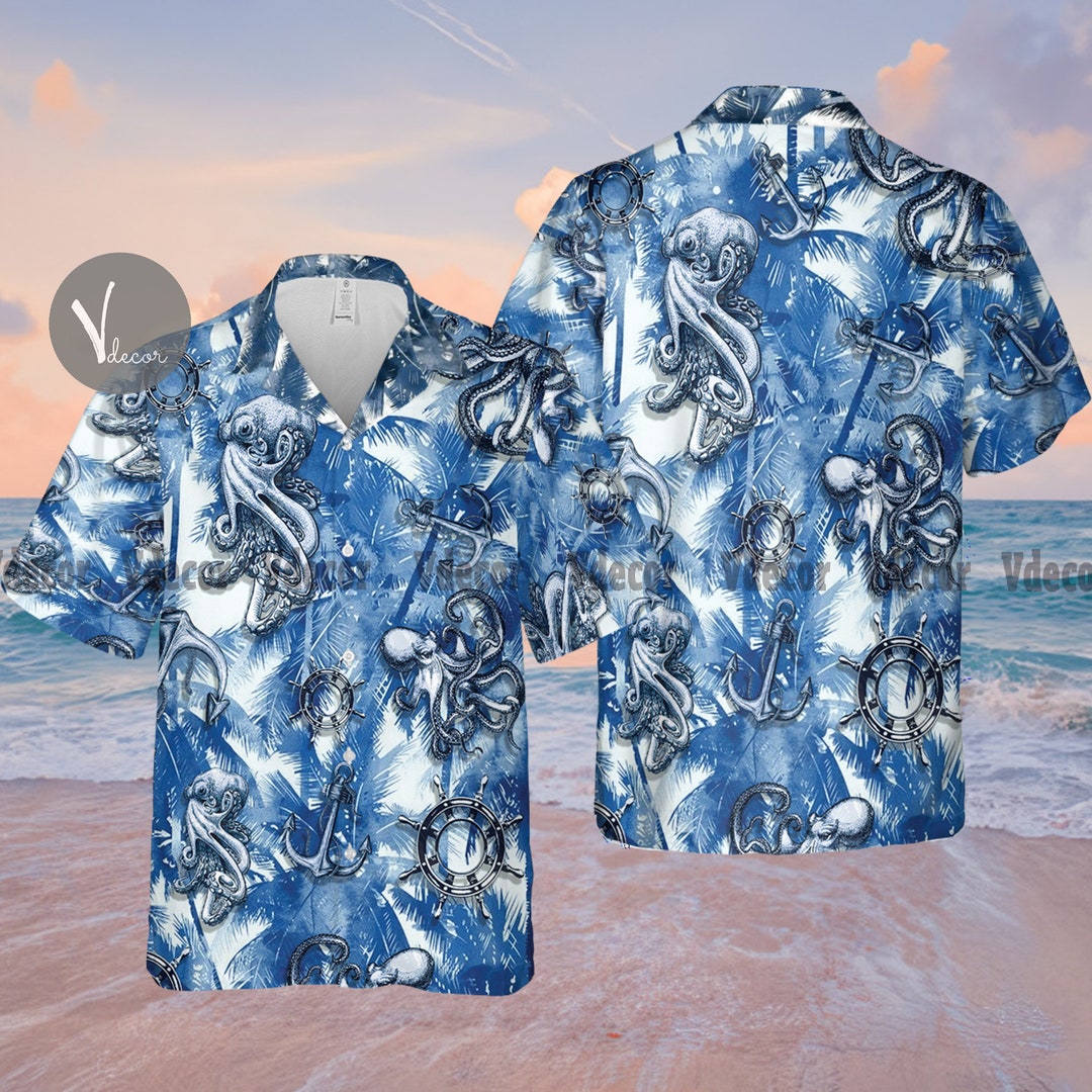 Octopus Tropical Hawaiian Shirt, Sea Animal Shirt for Men and Women ...