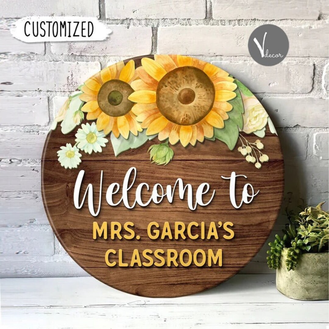 Personalized Teacher Sunflower Door Sign, Teacher Name Sign, Teacher ...
