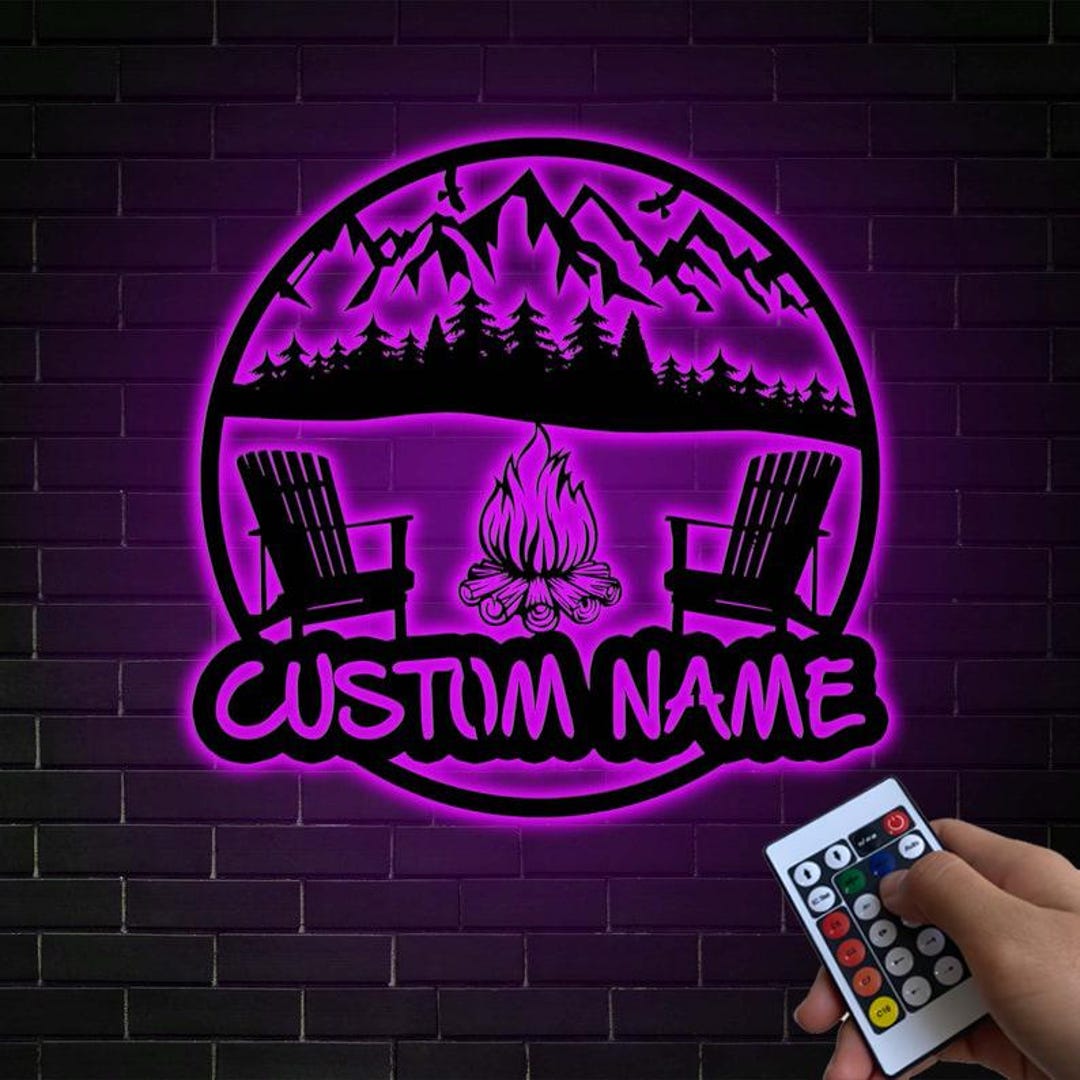 Custom LED Fire Pit Metal Sign, Personalized Camping Wall Art, Unique ...