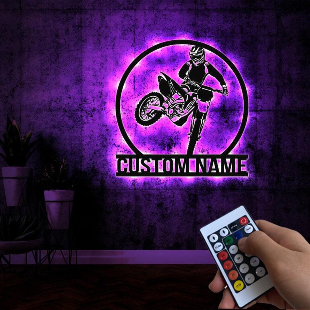 Personalized Motocross Metal Sign With LED Lights, Dirt Bike Wall Art ...