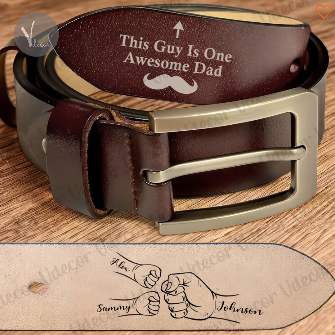Custom Awesome Dad Fist Bumps Leather Belts, Engraved Name Leather ...