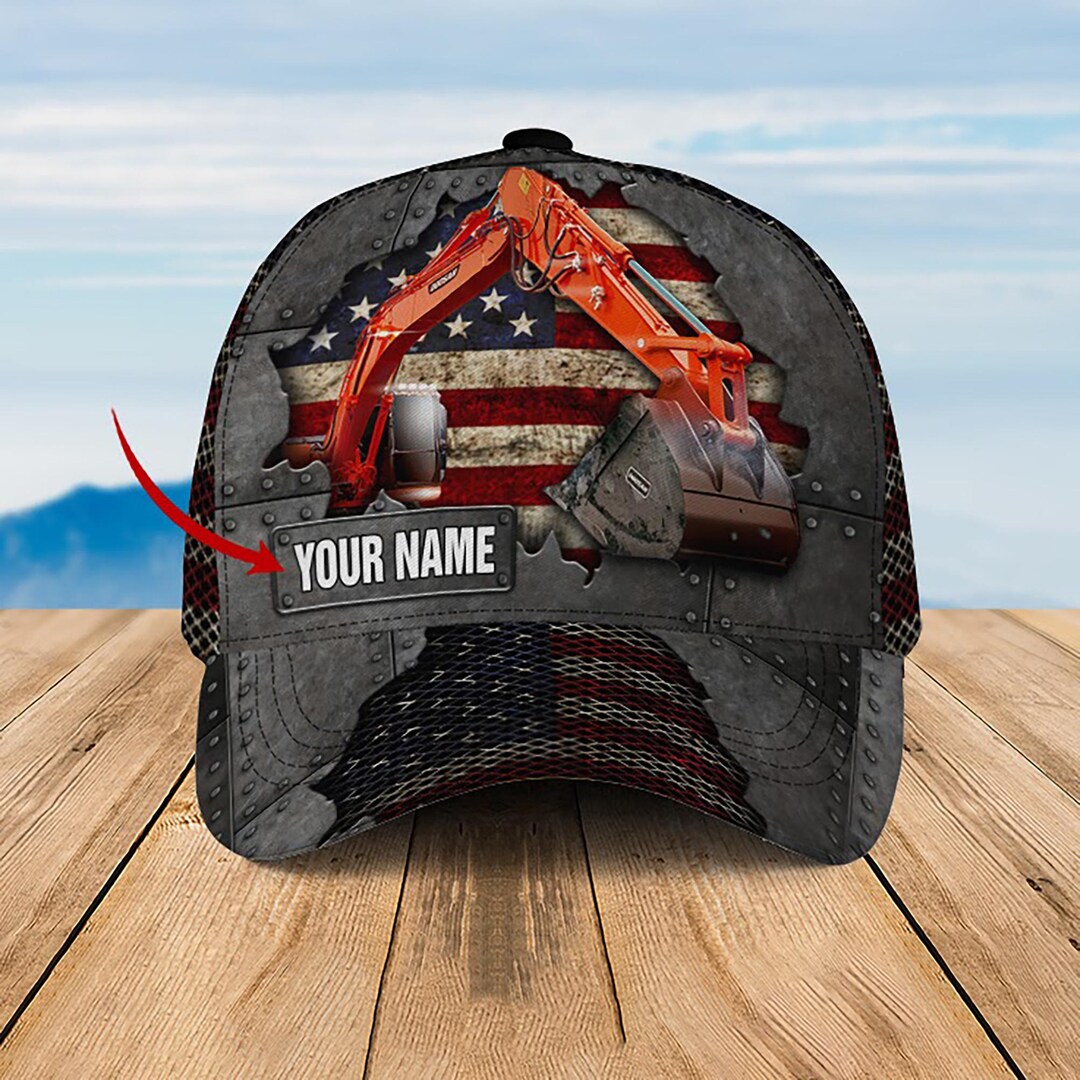 Excavator in Construction Site Personalized Name Classic Cap ...
