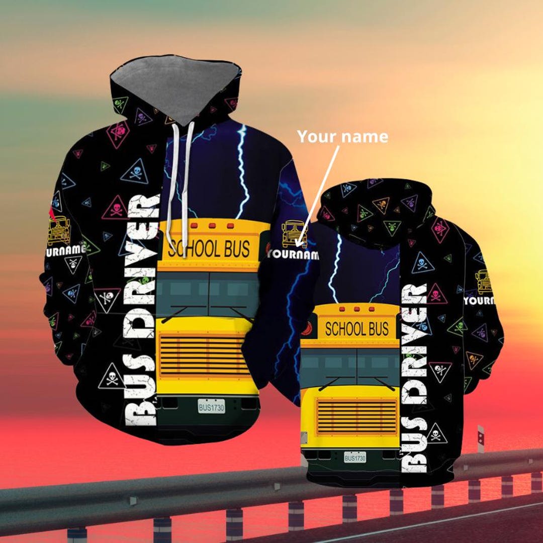 School Bus Driver Skull Custom Name Hoodie for Men & Women, for Men and ...