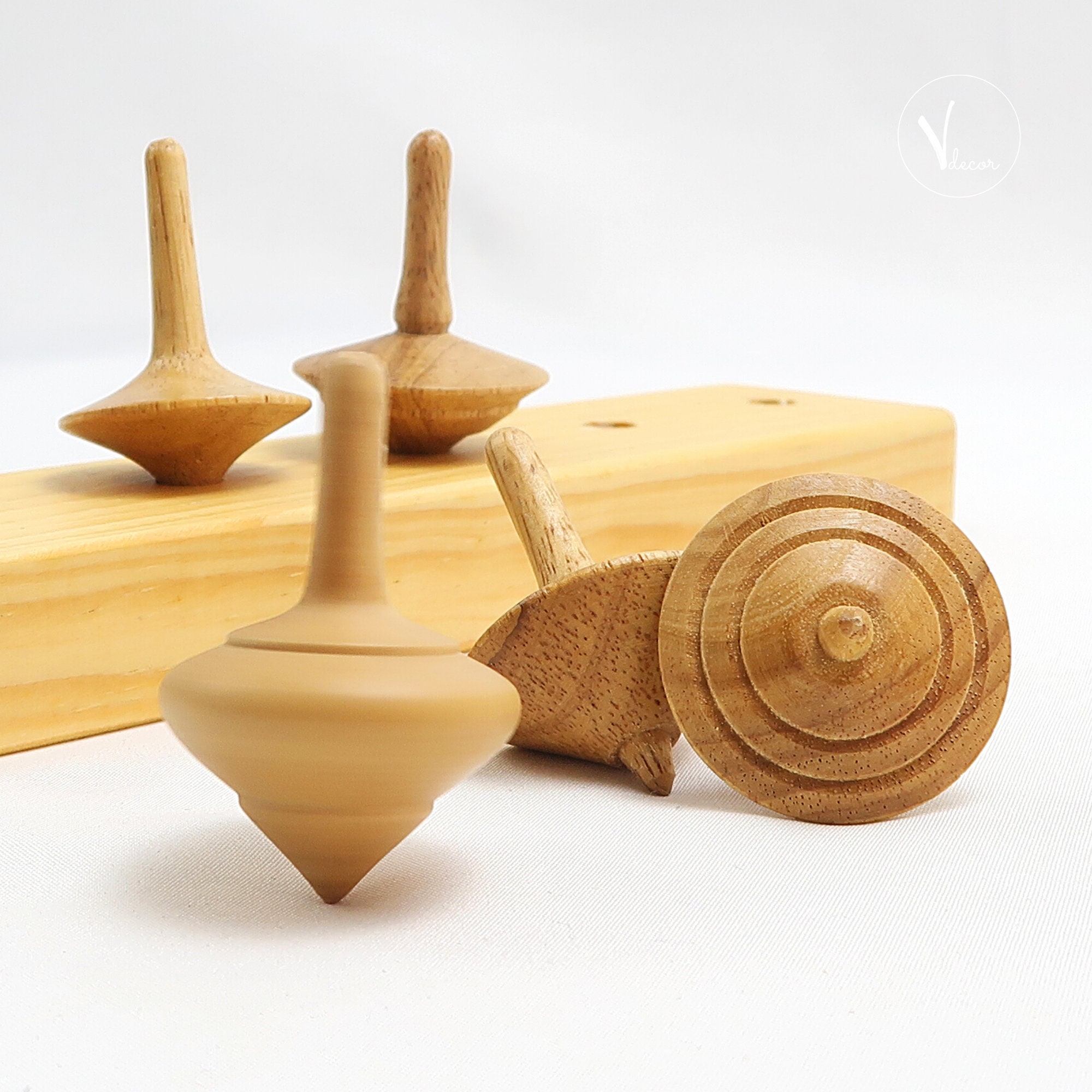 Wooden Spinning Tops Set of 5 ecofriendly spindles Knitted | Etsy