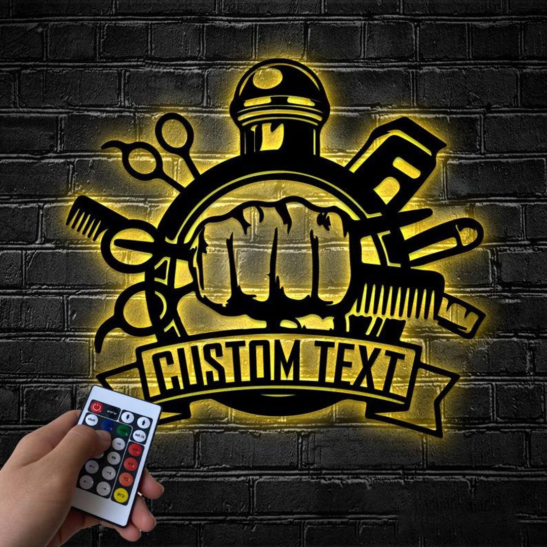 Custom Barber Shop Metal Wall Art With LED Light, Personalized Barber ...