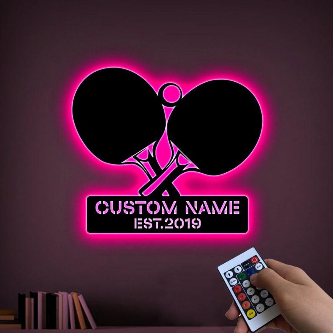 Personalized Ping Pong Paddle Metal Sign With LED Light, Table Tennis ...