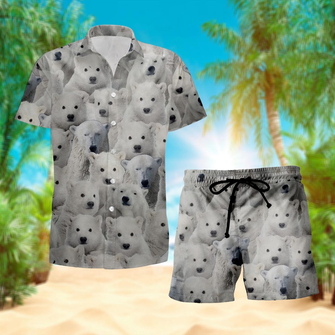Unisex Polar Bear Hawaiian Shirt, Polar Bear Hawaiian Shirt, Polar Bear ...