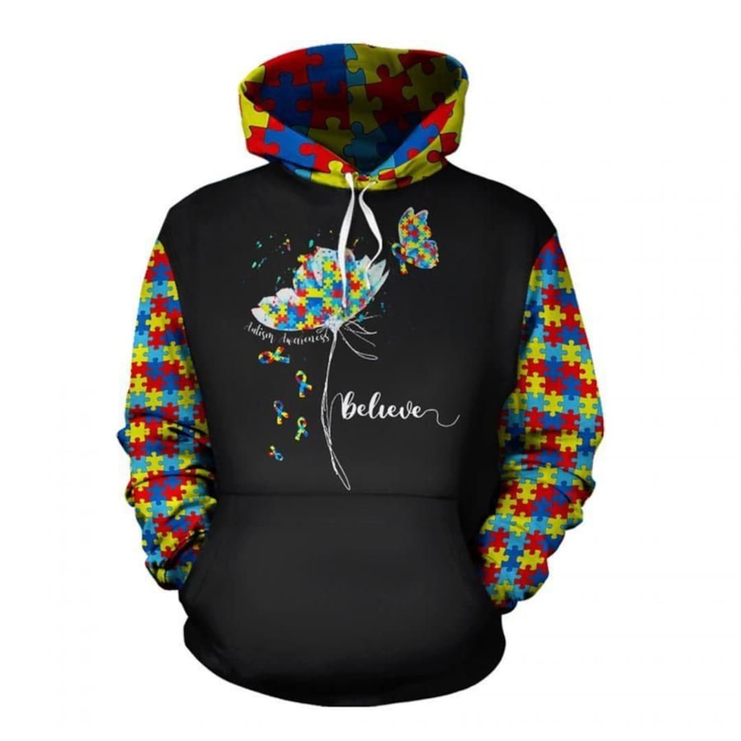 Unisex Believe' Autism Awareness Sweatshirt Hoodie, Autism Hoodie ...