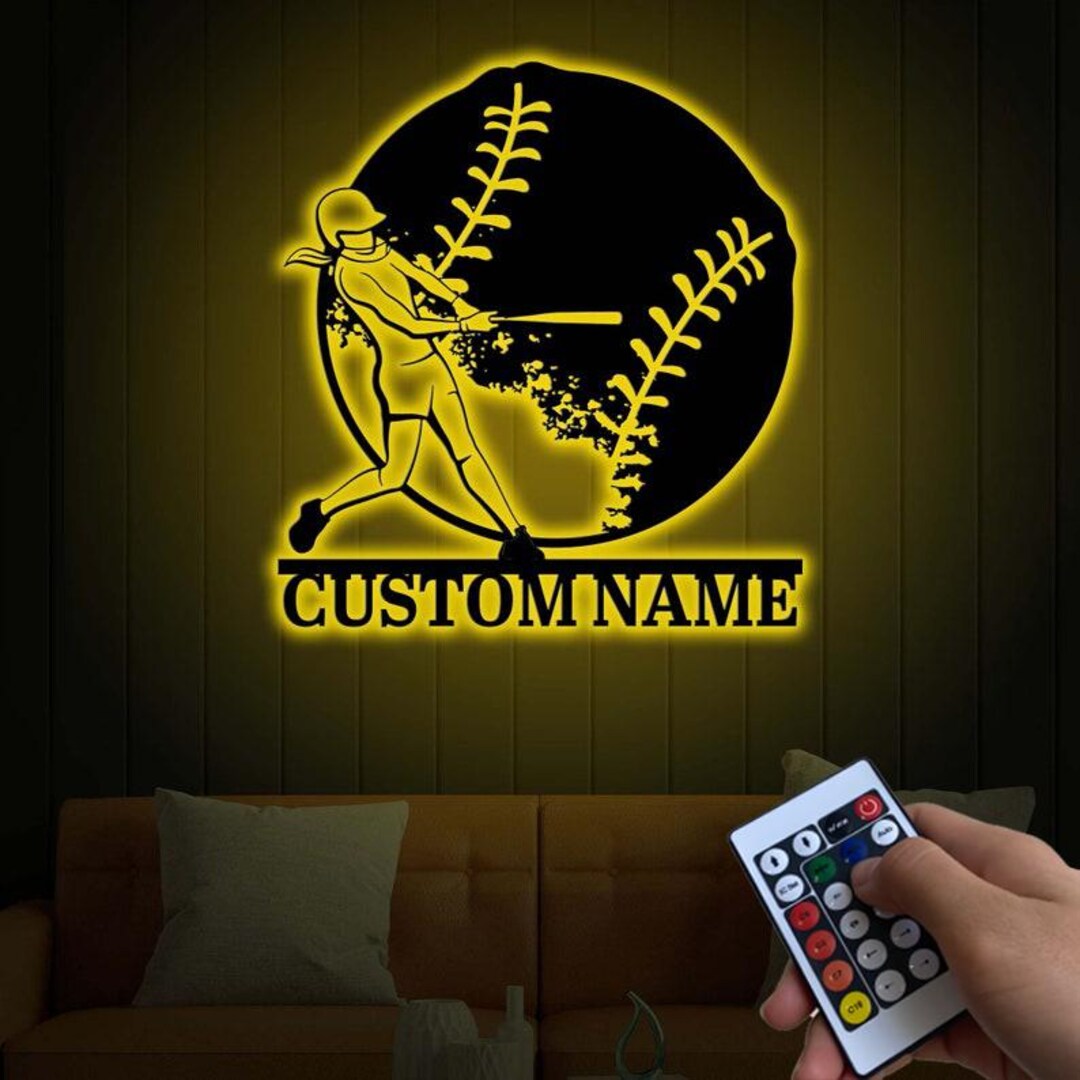 Personalized Softball Metal Sign With LED, Custom Name Sign, Perfect ...