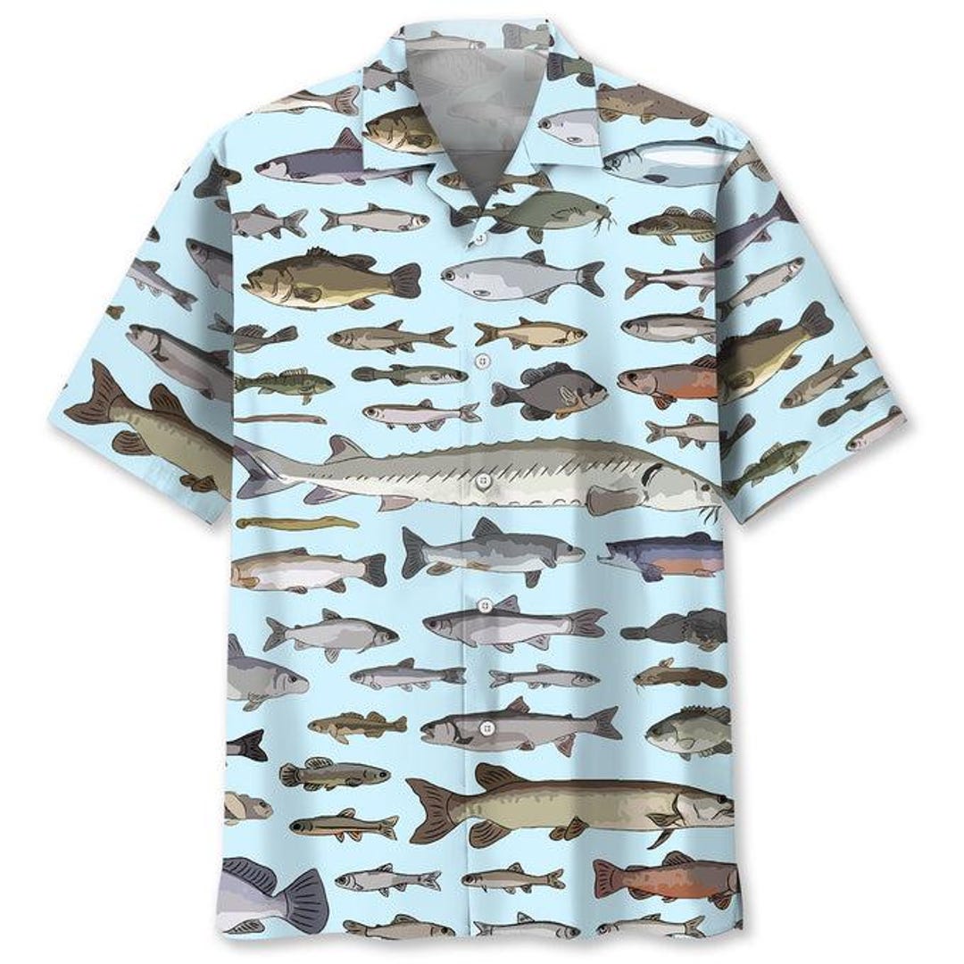 Fish Hawaiian Shirt, Pattern Fishing Hawaiian Shirt, Fishing Lover ...