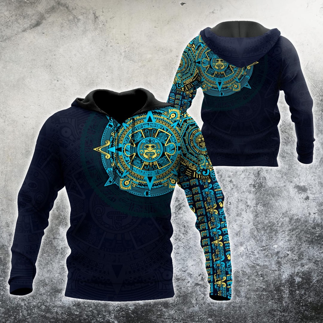 Unisex Blue Aztec Calendar Sweatshirt Hoodie, Aztec Sweatshirt, Aztec ...