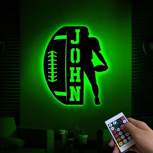 Custom Football Player Metal Wall Art, Led Light Football Player Name ...