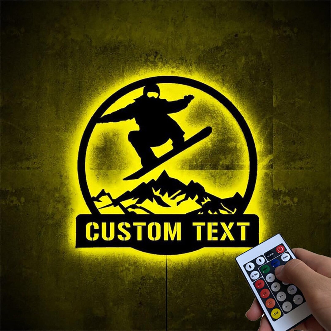 Snowboard Wood Wall Art With Rgb Led Light, Custom Snowboard Name Sign ...