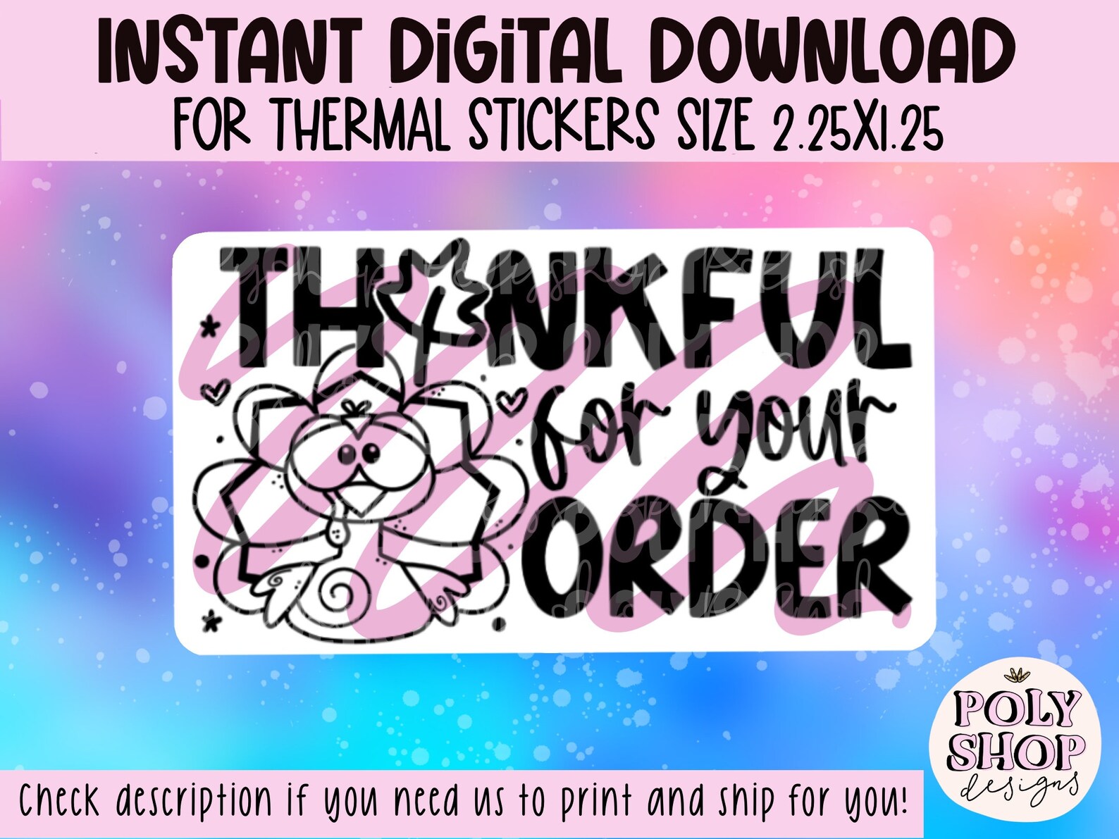 Thankful for Your Order Sticker PNG Thermal Digital Download Packaging ...
