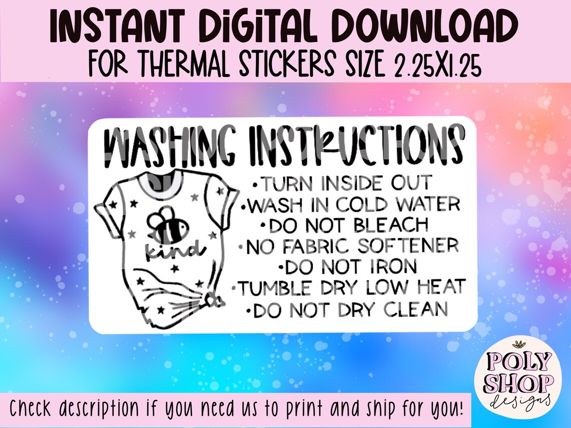 Washing Tshirt Care Instructions PNG Thermal Digital Download - Etsy
