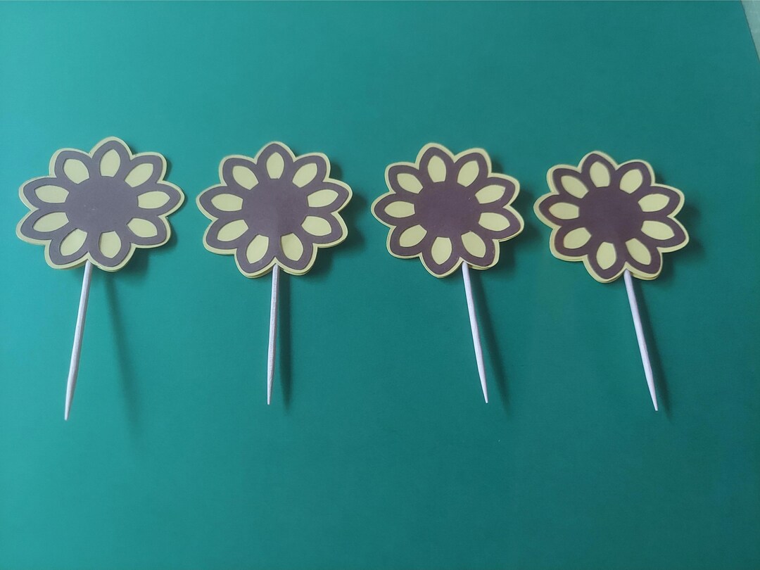 Sunflower Cupcake Topper/cake Topper/free Shipping/12 Pieces - Etsy