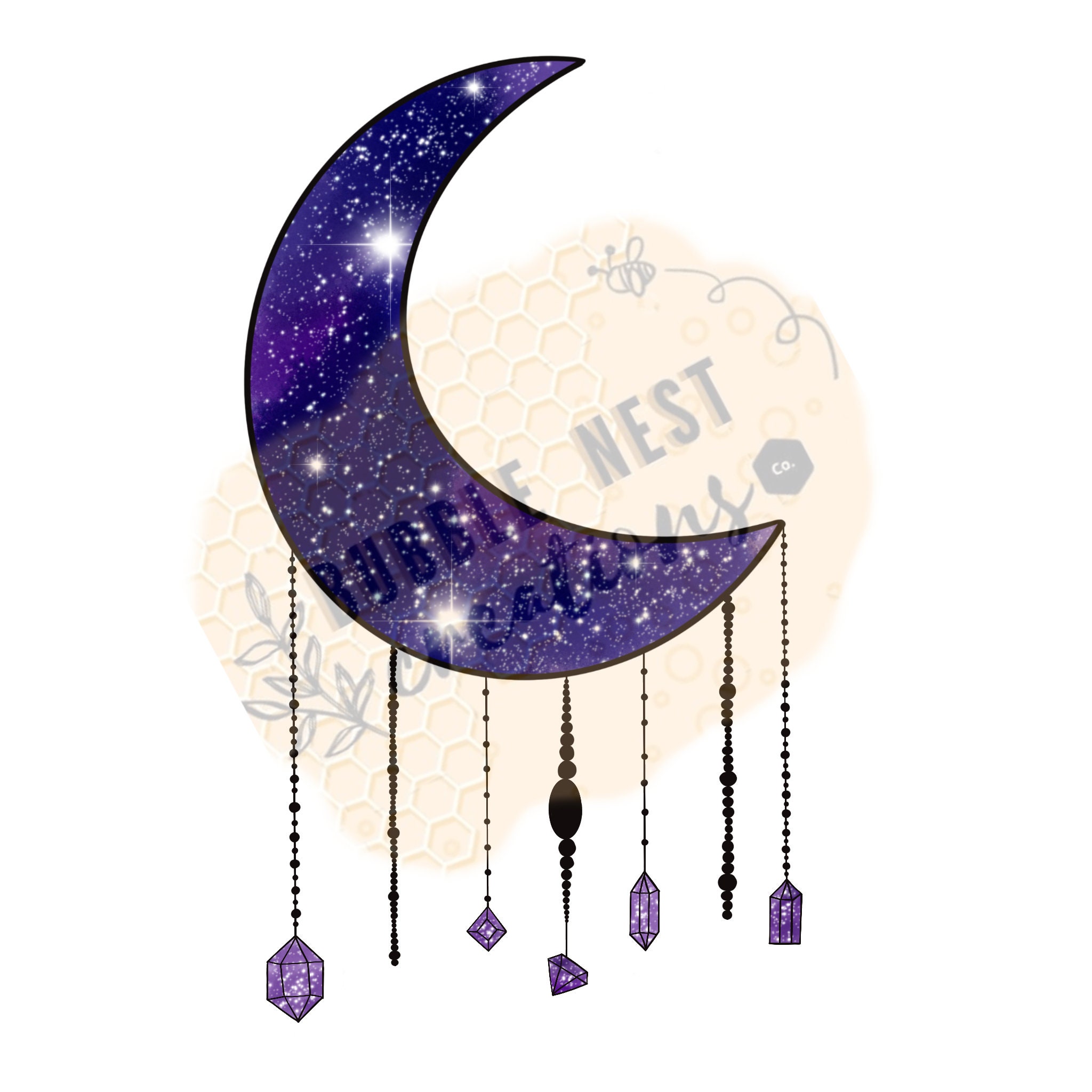 Galaxy Moon and Crystals PNG Moon and Crystals Digital | Etsy