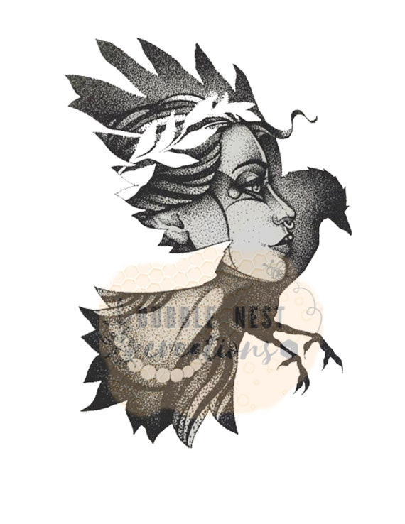 Lady and Crow Tattoo PNG - Etsy
