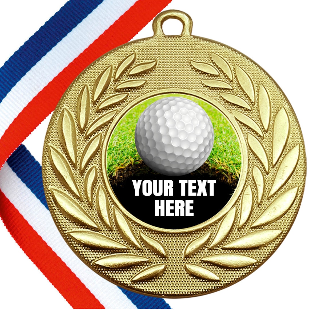 10 X Personalised Golf Medals on Ribbons FULLY ASSEMBLED Available in ...