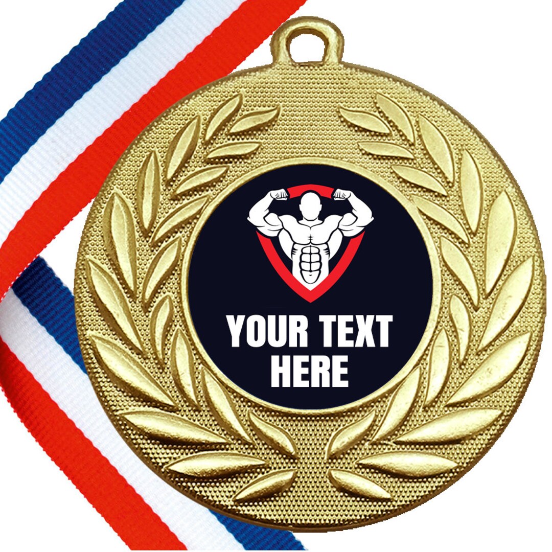 10 X Personalised Gym Medals on Ribbons FULLY ASSEMBLED Available in 10 ...