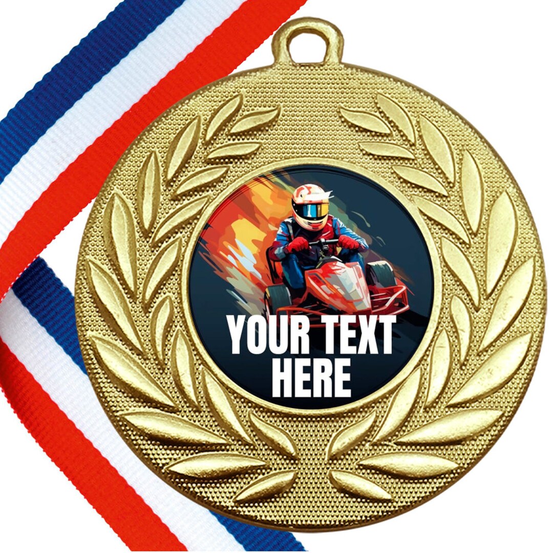 10 X Personalised Go Karting Medals on Ribbons FULLY ASSEMBLED ...