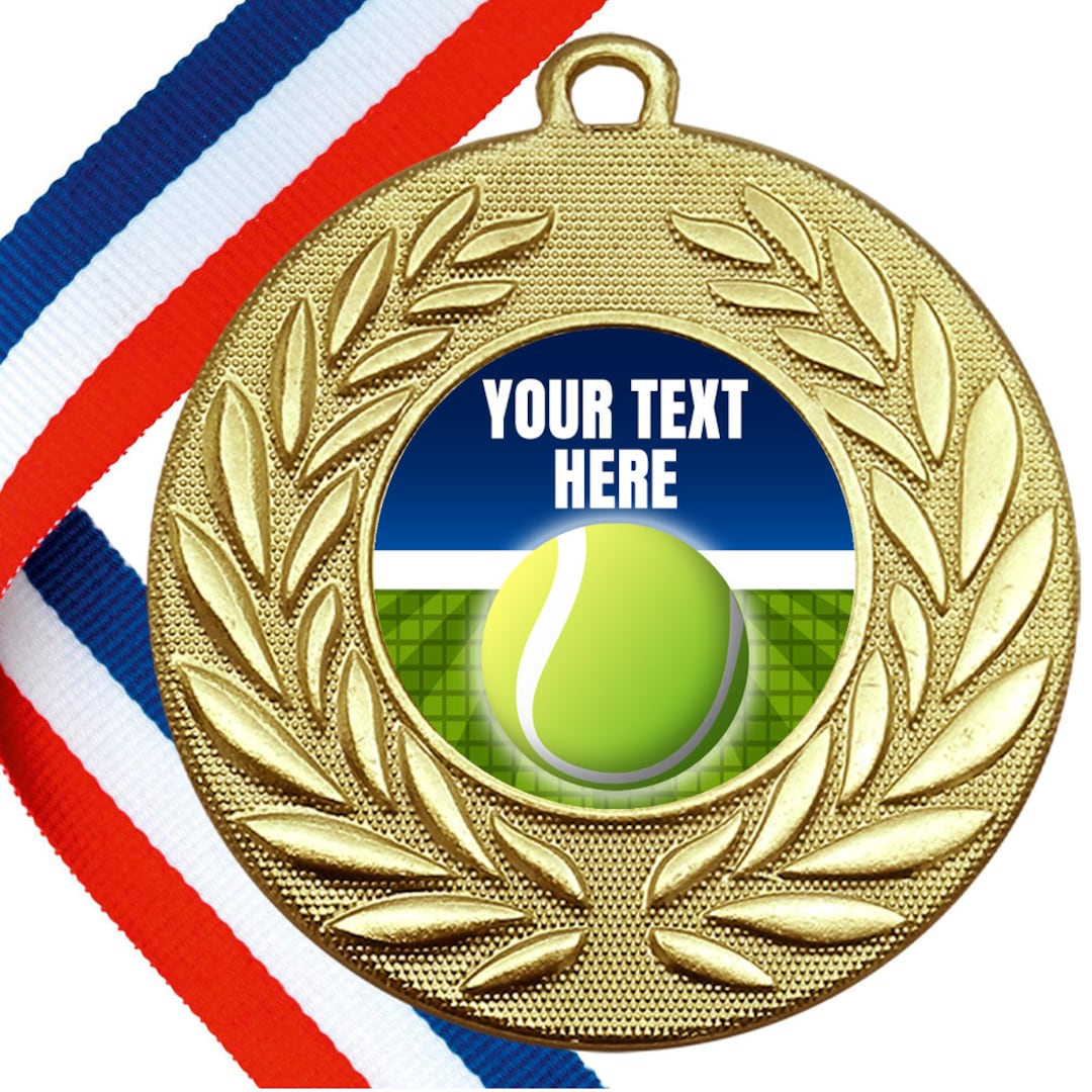 10 X Personalised Tennis Medals on Ribbons FULLY ASSEMBLED Available in ...