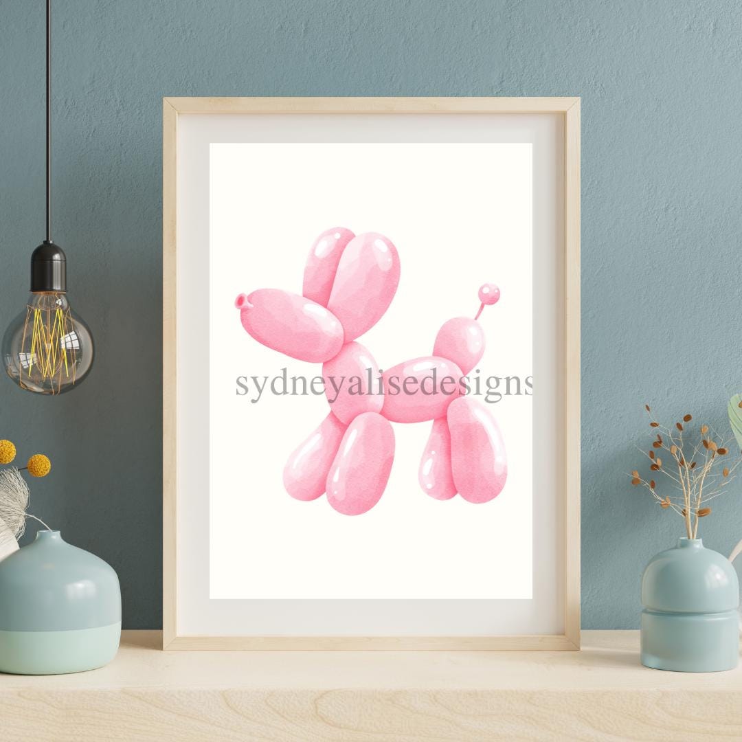 Pink Balloon Animal Dog Digital Print Whimsical Wall Art Fun Trendy ...