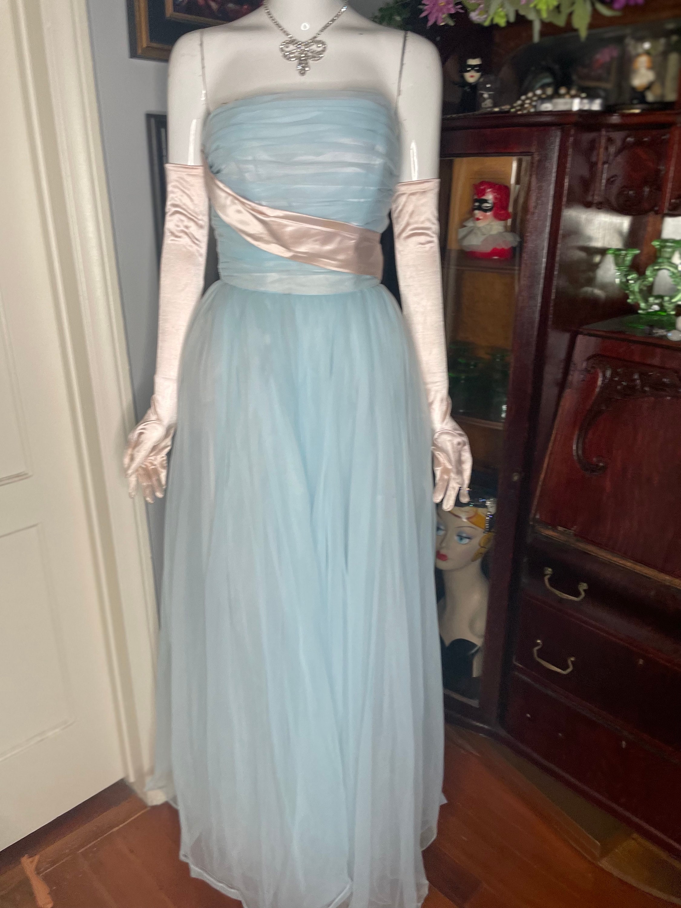 1950s Pale Blue Cupcake Prom Dress Pink Sash Bow Vintage - Etsy