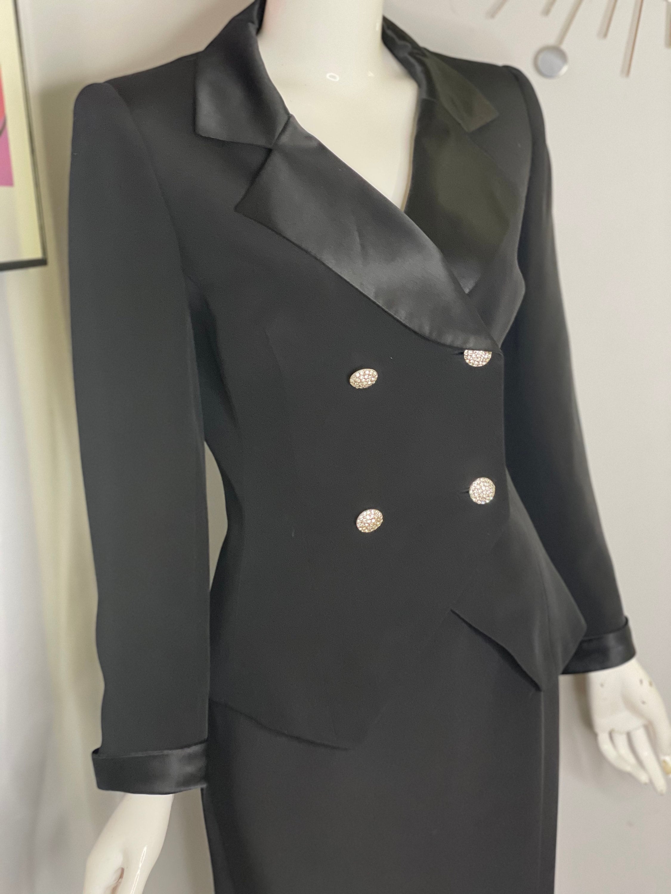 1980s Iconic David Hayes Tuxedo-style Silk Skirt Suit Set W Rhinestone ...