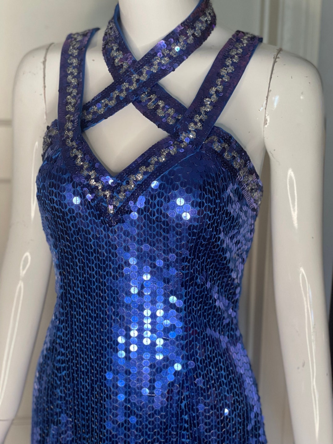 Strappy Blue Sequin 90s Prom Glamour Gown - Etsy