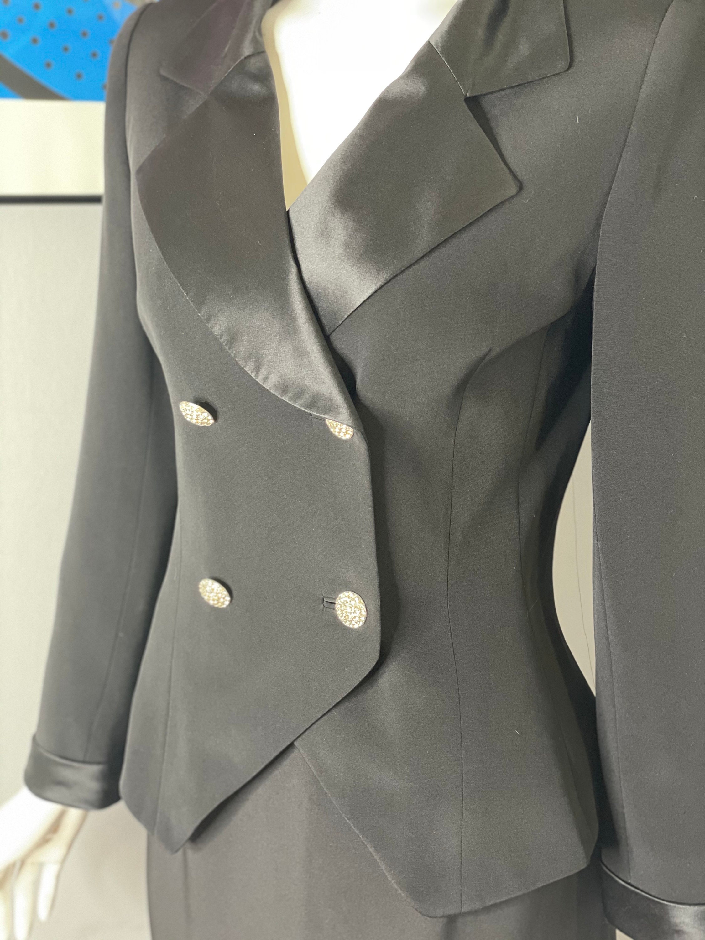 1980s Iconic David Hayes Tuxedo-style Silk Skirt Suit Set W Rhinestone ...