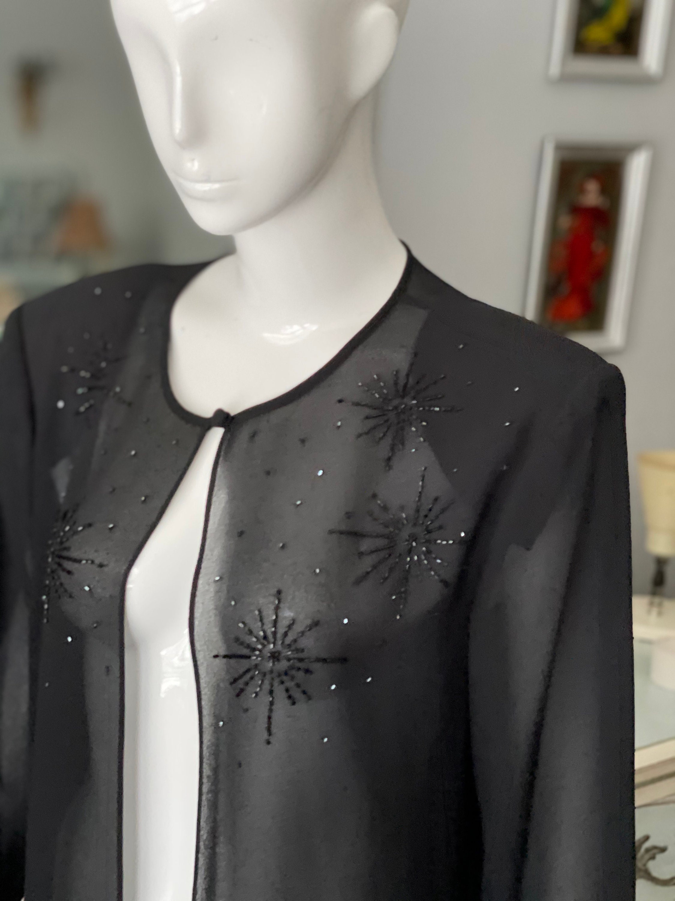 Sheer Black Starburst Beaded Duster Vintage 1980s Large - Etsy
