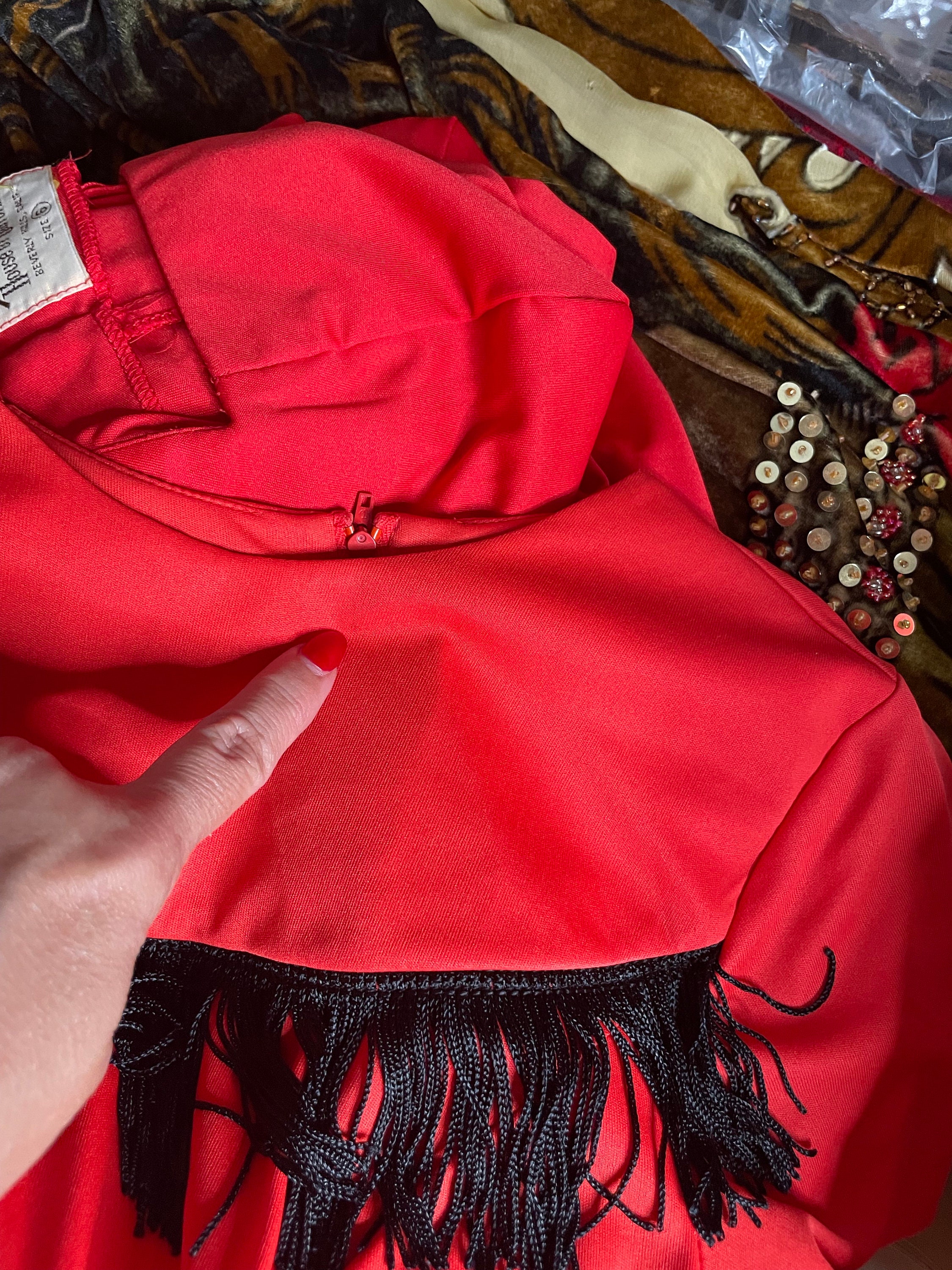 VTG 1960s House of Uniforms Red Black Fringe Dress and Top Set 3 Piece ...