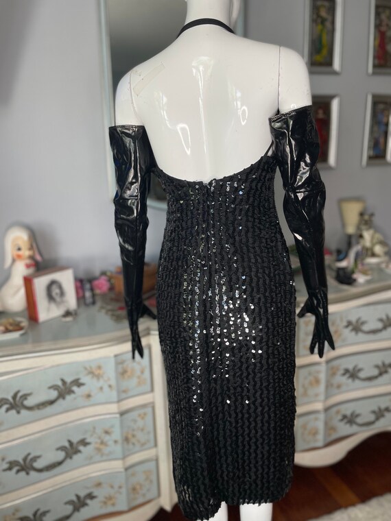 Goth Vamp Disco 1970s "Joy Stevens" Black Sequin Dress - Gem
