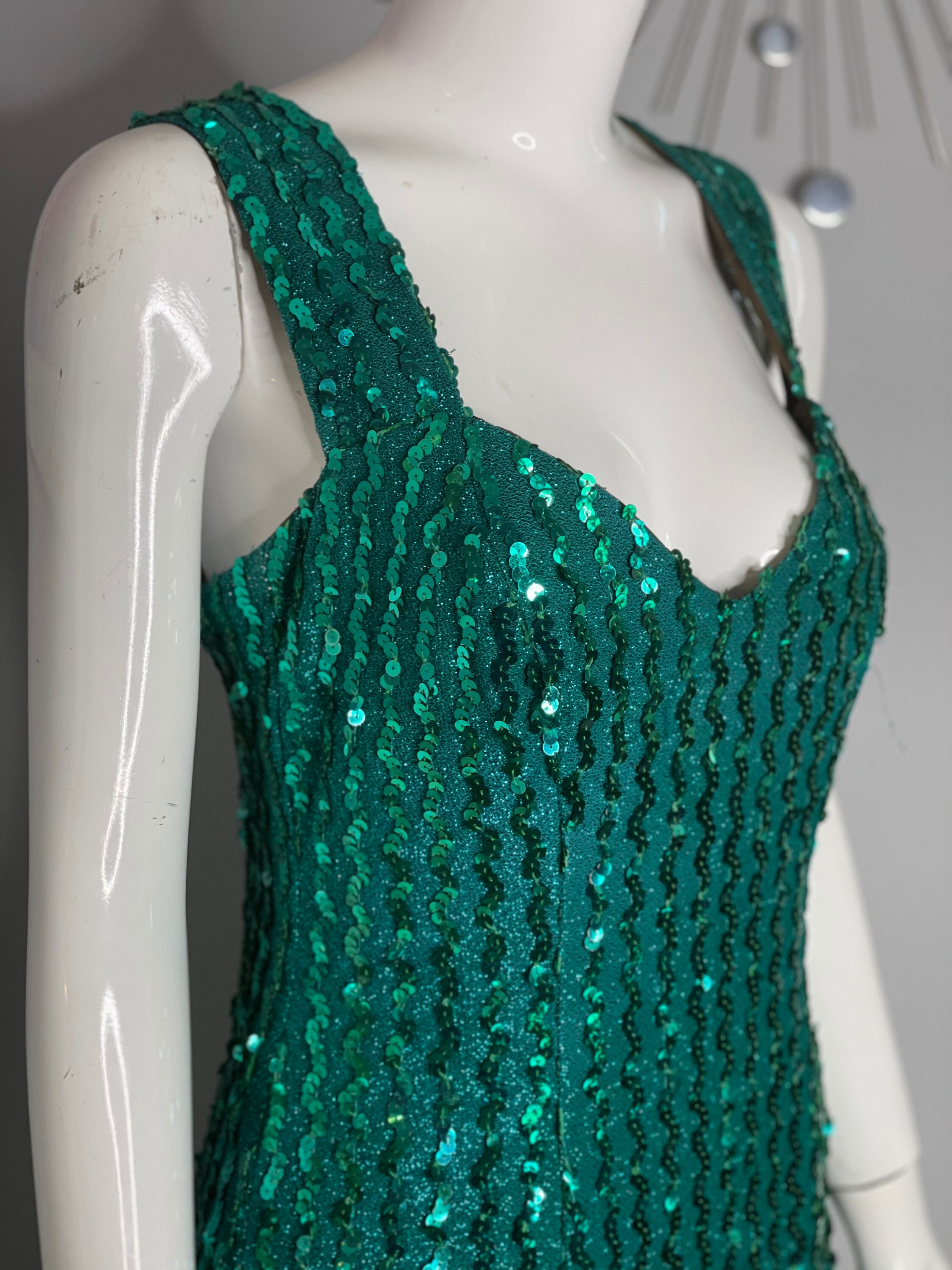 Sparkling Sequin Floor Length Glittery Green Gown - Etsy