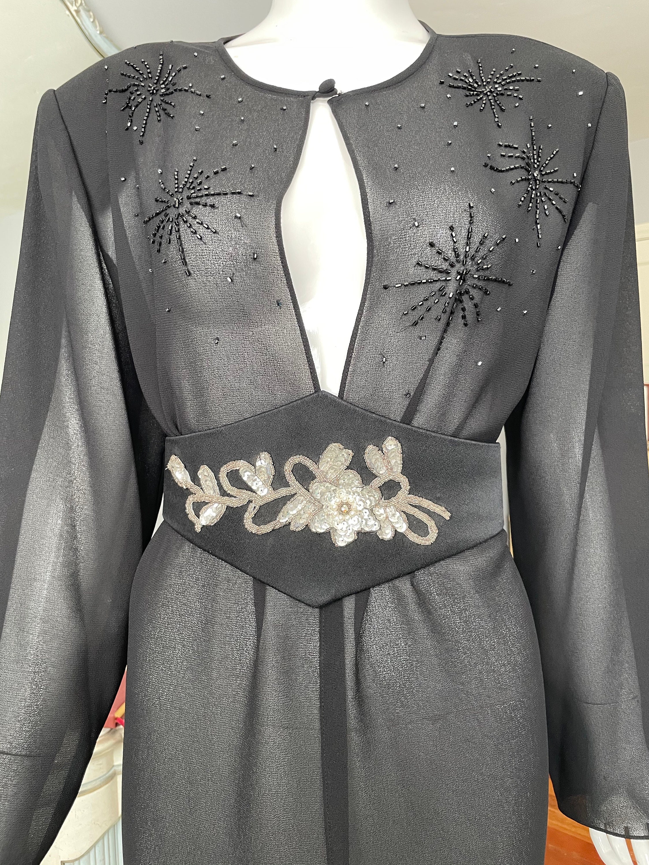 Sheer Black Starburst Beaded Duster Vintage 1980s Large - Etsy
