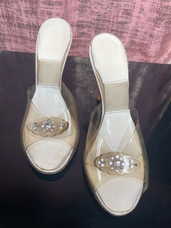 1950s Lucite Rhinestone Cinderella Springolator Heels - Gem