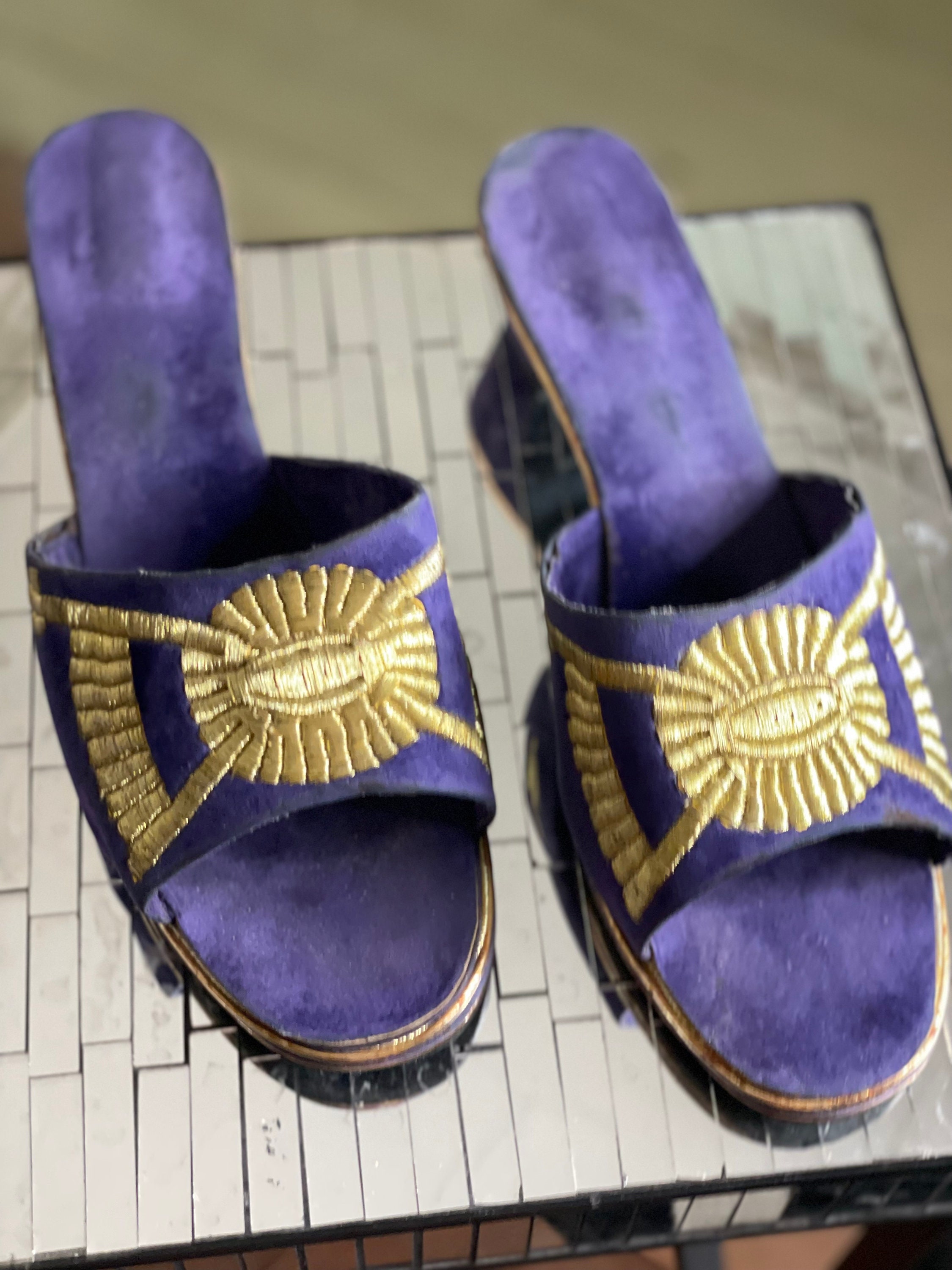 1960s Egyptian Slides Blue and Gold Eye - Etsy