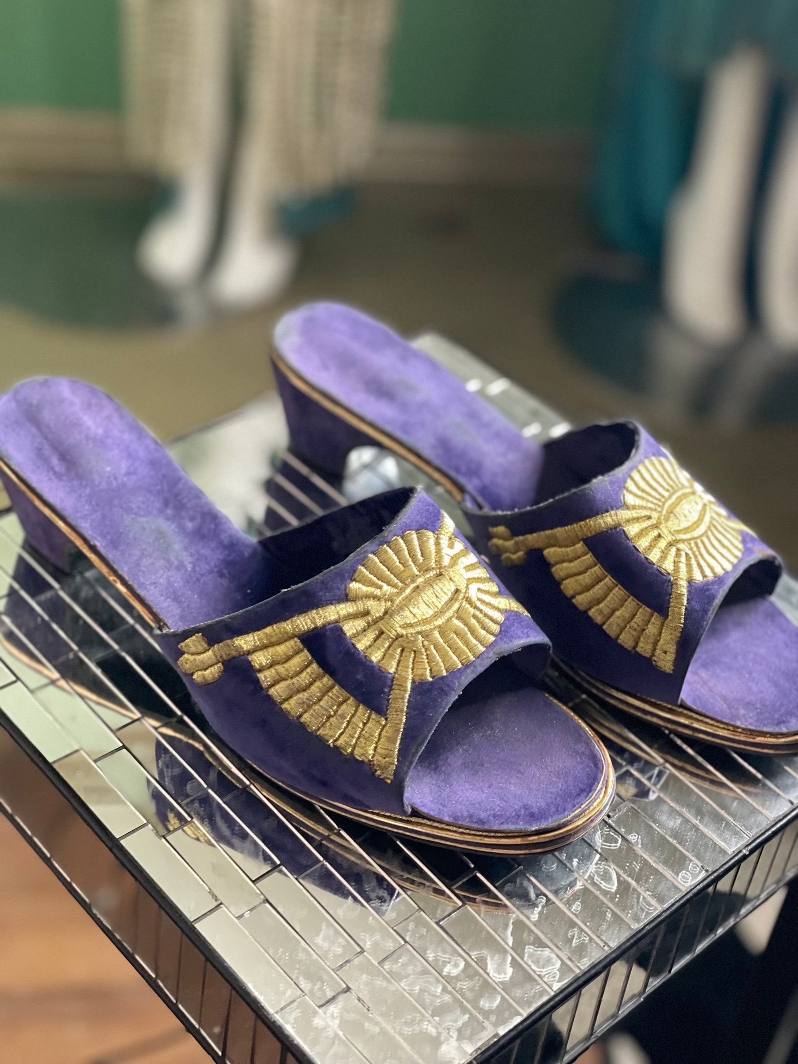 1960s Egyptian Slides Blue and Gold Eye - Etsy