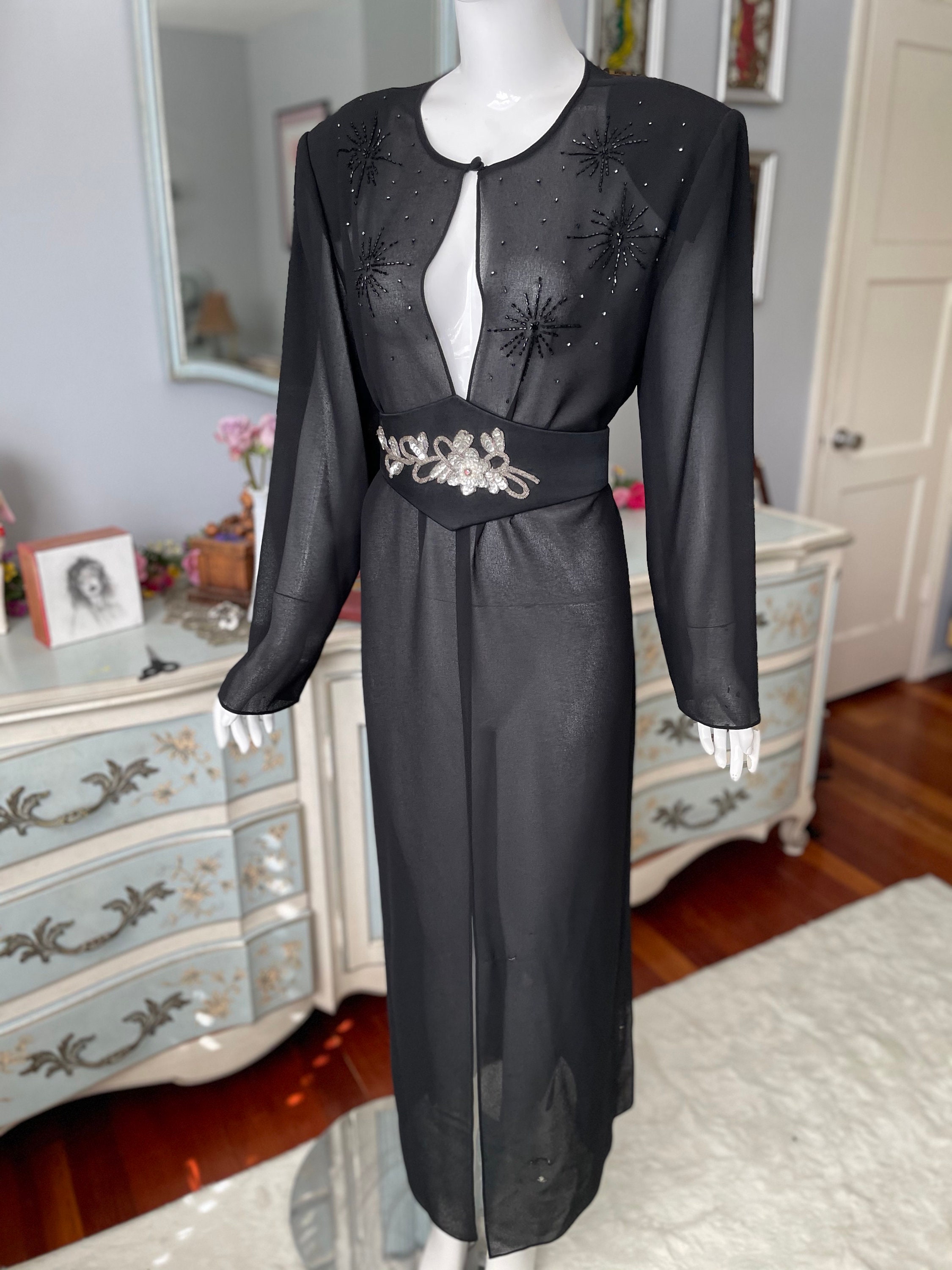 Sheer Black Starburst Beaded Duster Vintage 1980s Large - Etsy