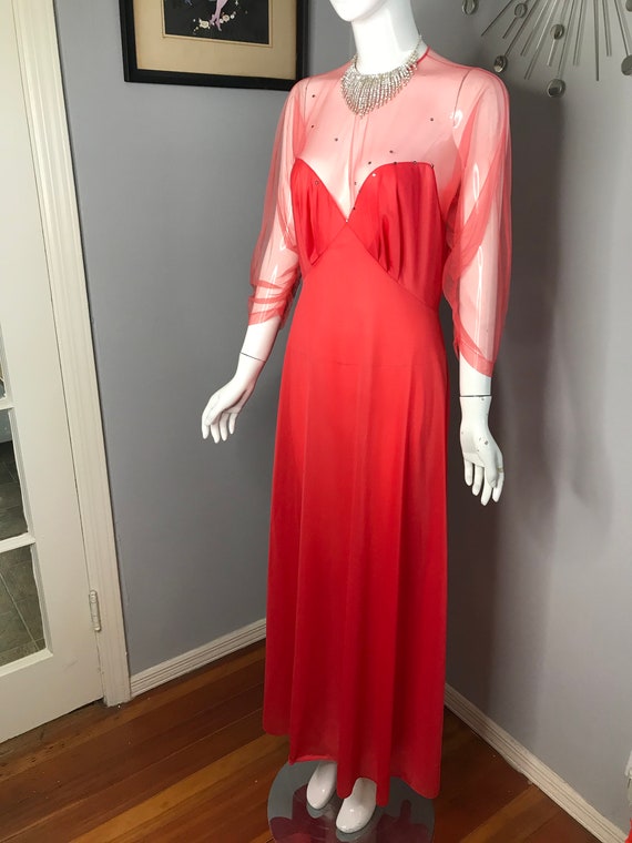 Vintage Lipstick Red Vanity Fair Nightgown Dress with… - Gem