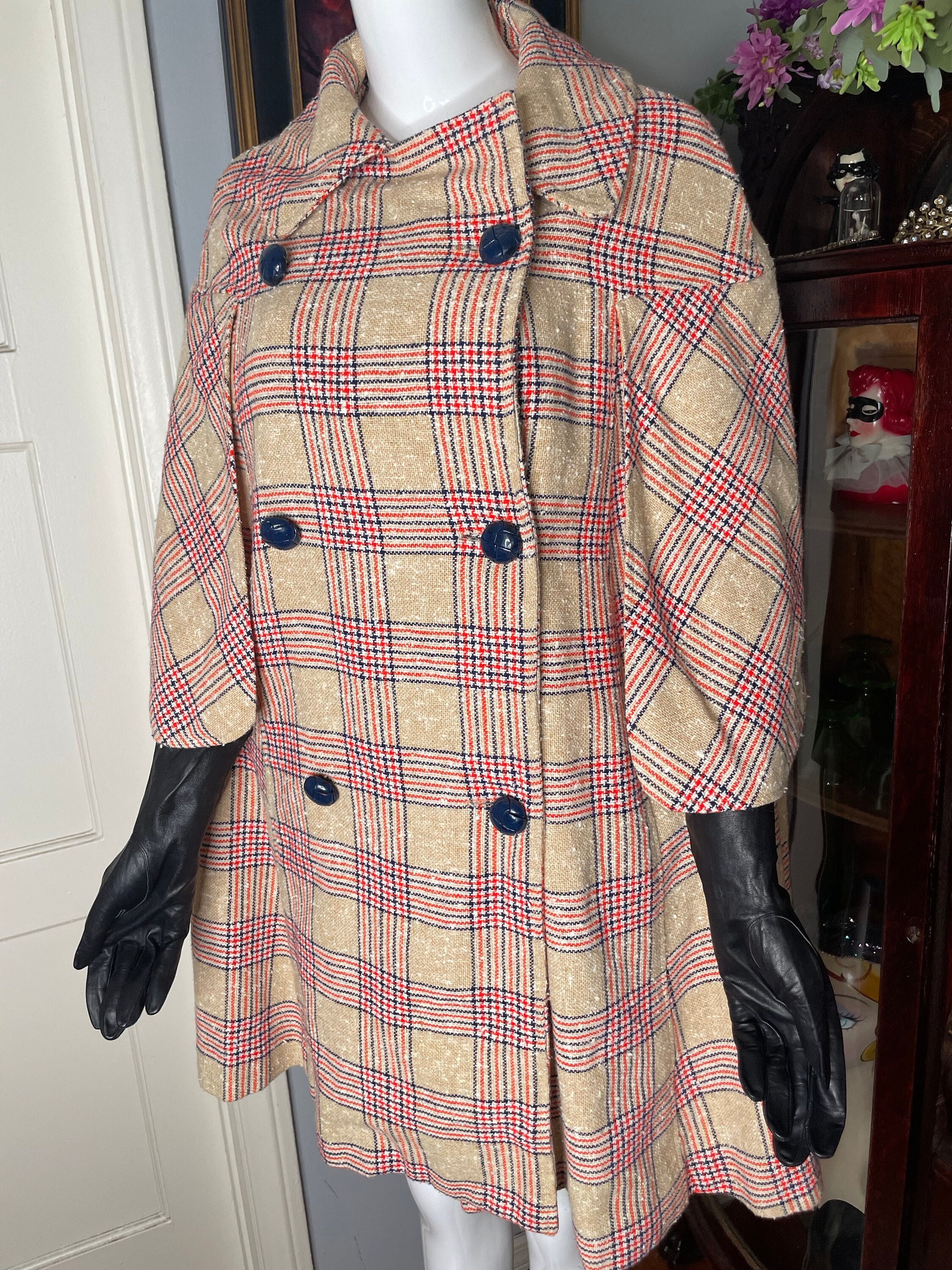 1960s "queen of the Capes" Plaid Cape London Fashion Country Place Mod ...