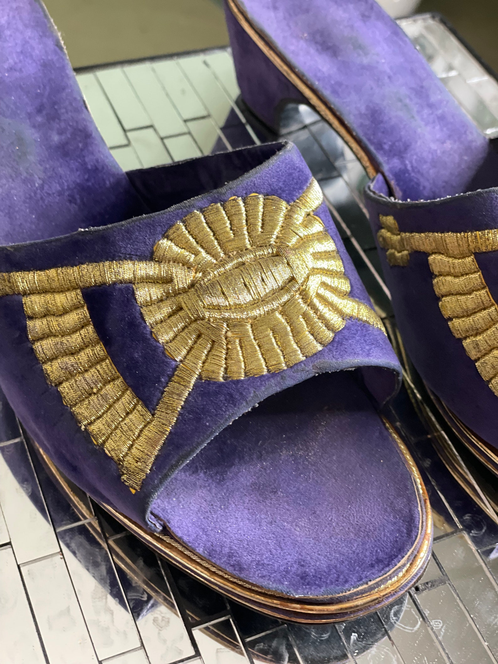 1960s Egyptian Slides Blue and Gold Eye - Etsy