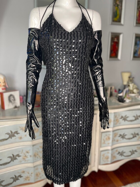 Goth Vamp Disco 1970s "Joy Stevens" Black Sequin Dress - Gem