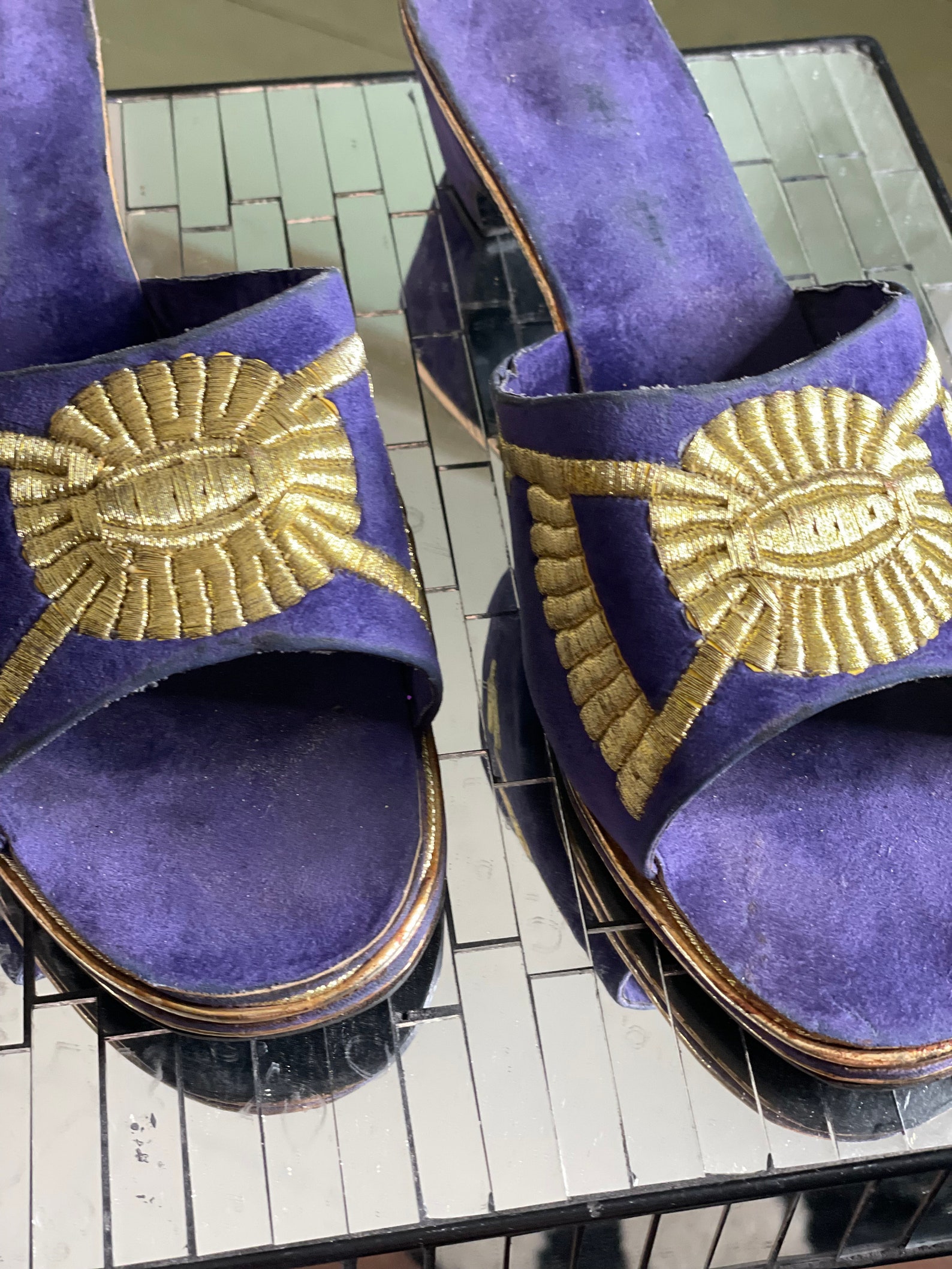 1960s Egyptian Slides Blue and Gold Eye - Etsy