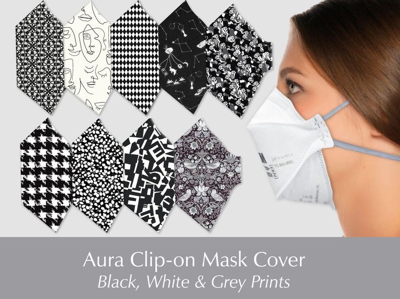 3M Aura Mask Cover: Black, White, Gray Prints - Clip On, Lightweight ...