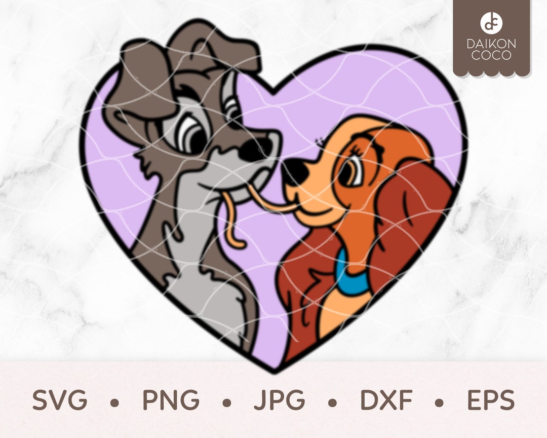 Lady and Tramp Valentine SVG, Lady Tramp Heart SVG, Dog Love SVG, Svg ...